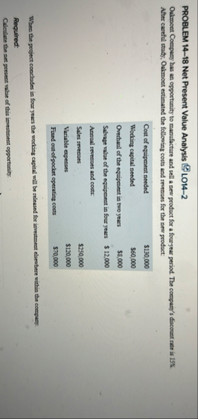 Solved PROBLEM 14-18 ﻿Net Present Value Analysis | Chegg.com