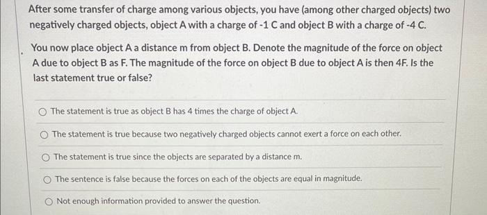 Solved After some transfer of charge among various objects, | Chegg.com