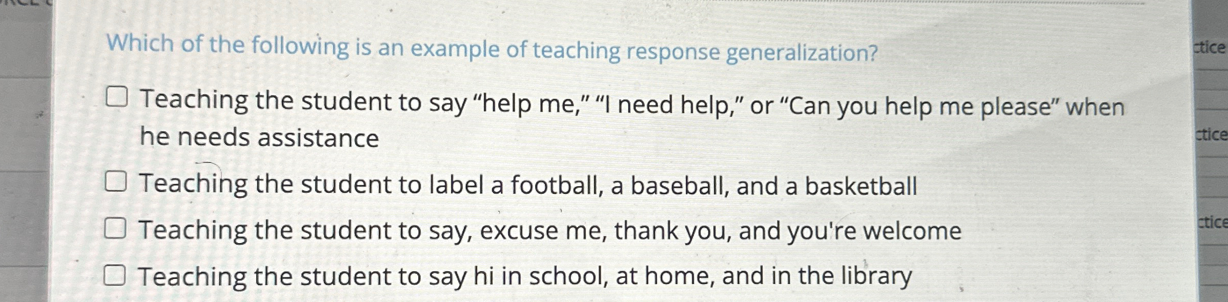 Solved Which of the following is an example of teaching | Chegg.com