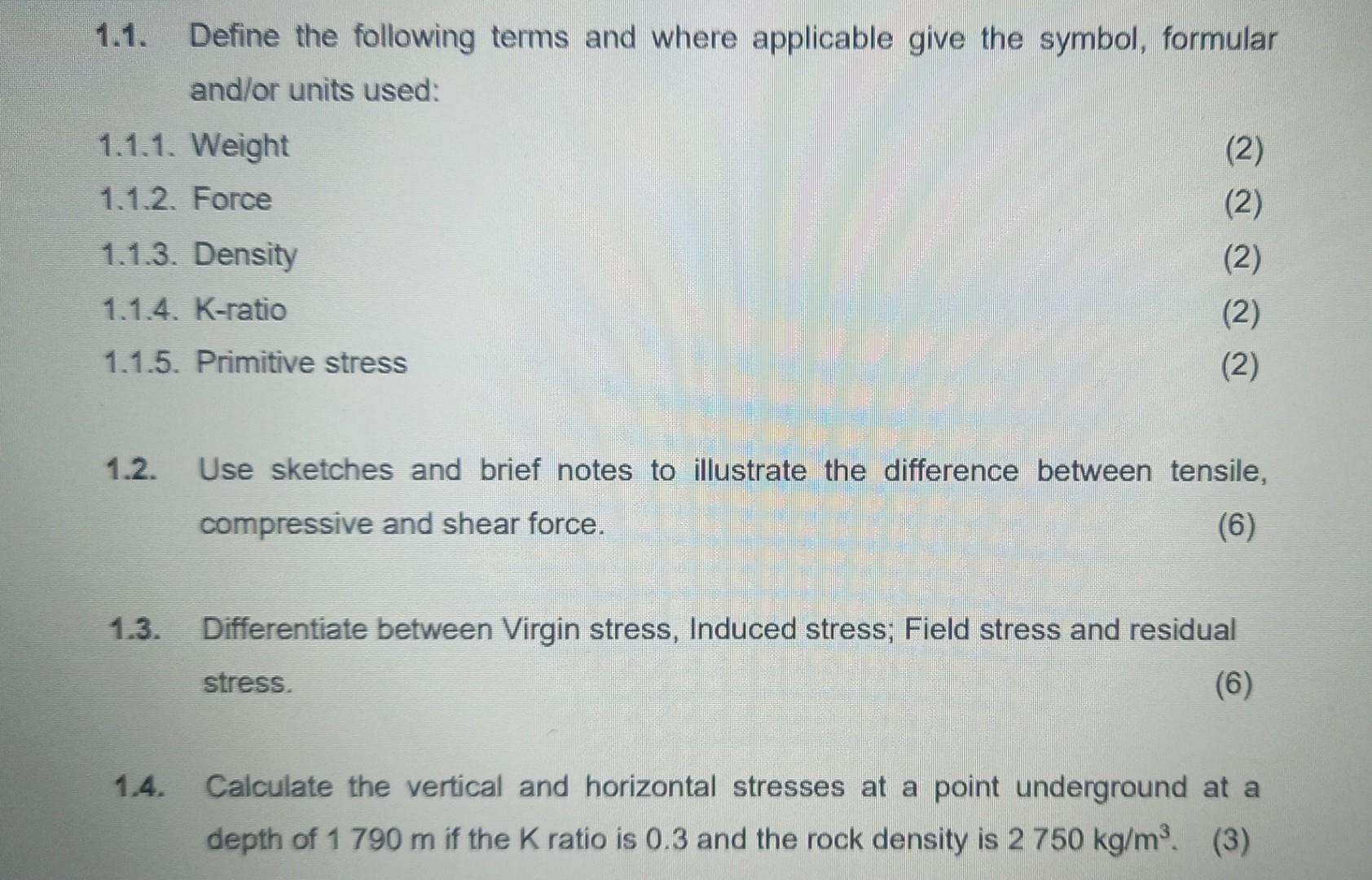 Solved 1.1. Define the following terms and where applicable | Chegg.com