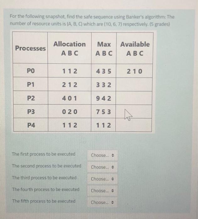 Solved For the following snapshot, find the safe sequence | Chegg.com