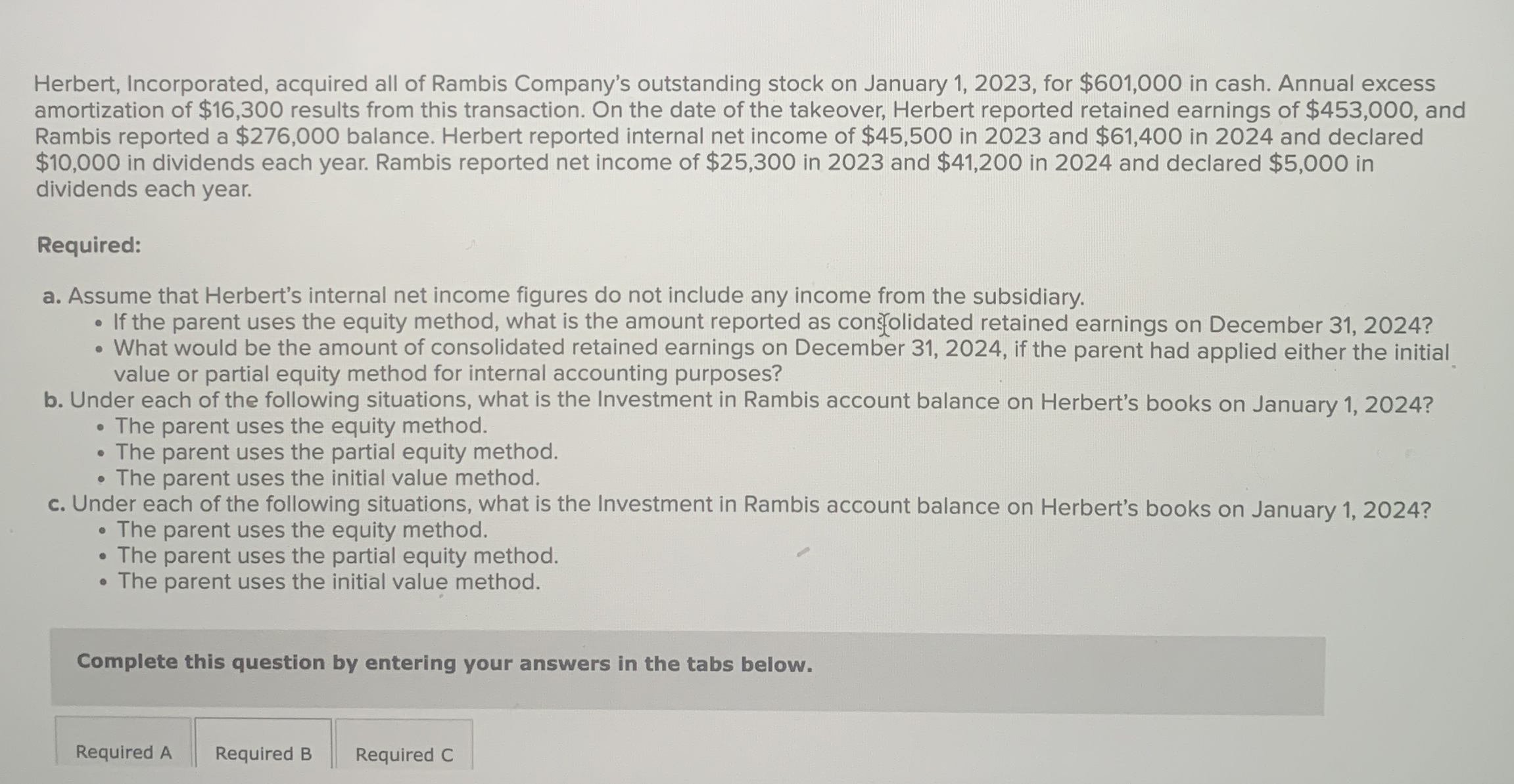Solved Herbert, Incorporated, acquired all of Rambis | Chegg.com