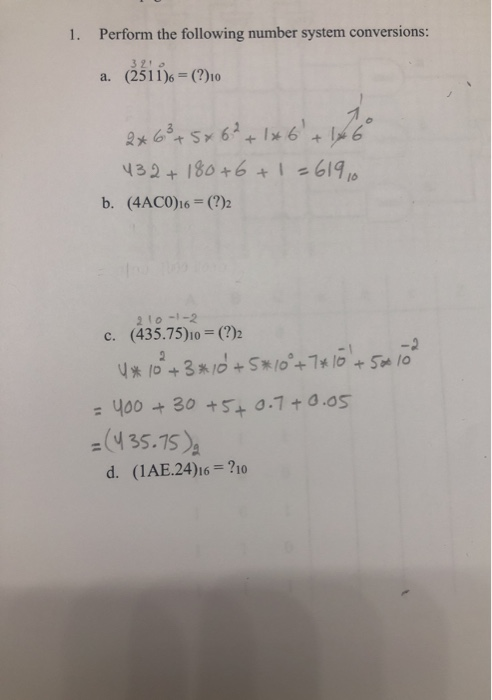 Solved 1. Perform the following number system conversions: | Chegg.com