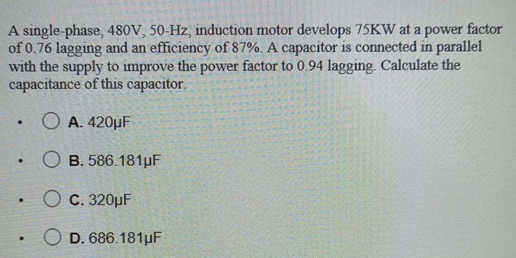 Solved A single-phase, 480V, 50-Hz, induction motor develops | Chegg.com