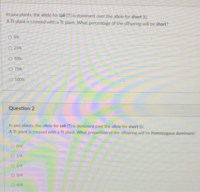 Solved In pea plants, the allele for tall (T) is dominant | Chegg.com