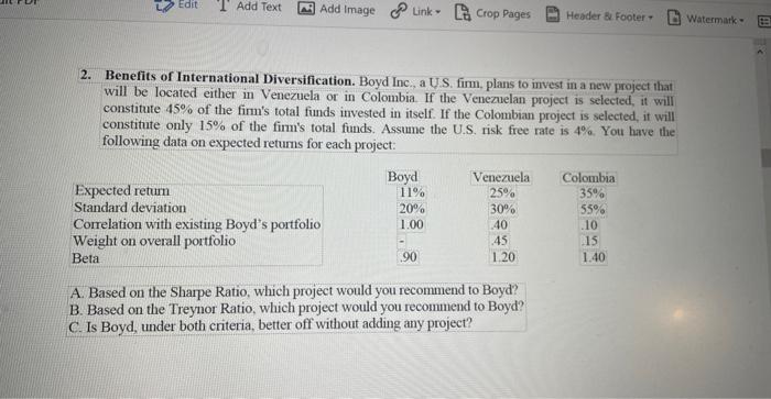 Solved 2. Benefits of International Diversification. Boyd | Chegg.com