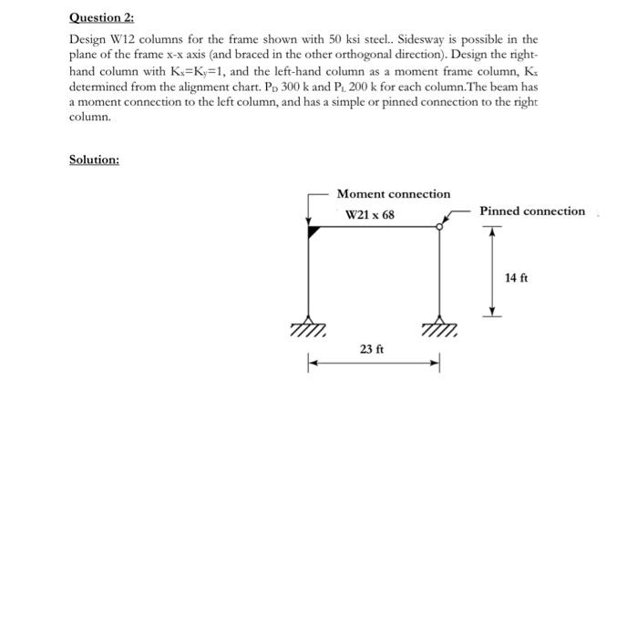 Solved Question 2: Design W12 columns for the frame shown | Chegg.com