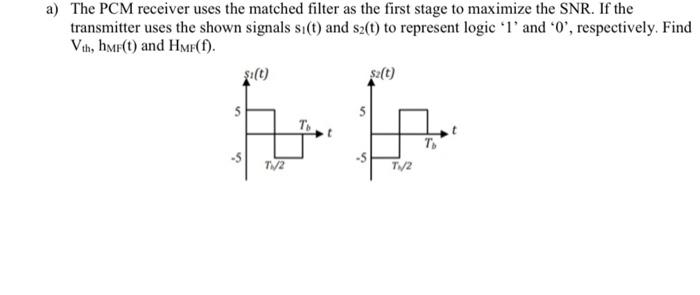 a) The PCM receiver uses the matched filter as the | Chegg.com