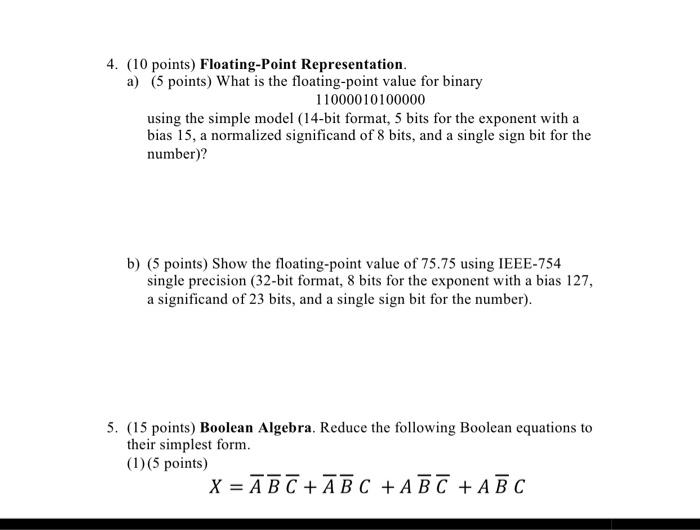Solved 4. (10 points) Floating-Point Representation. a) (5 | Chegg.com