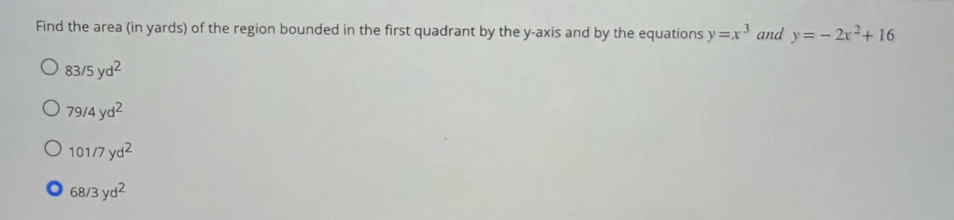 Solved Find the area (in yards) ﻿of the region bounded in | Chegg.com