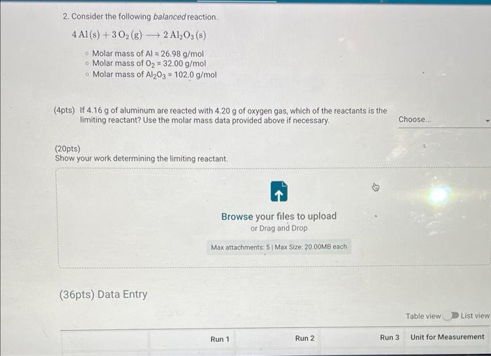 Solved 2. Consider the following balanced reaction. | Chegg.com