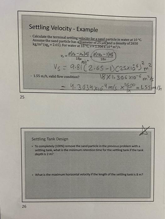 Solved Settling Velocity - Example • Calculate the terminal | Chegg.com
