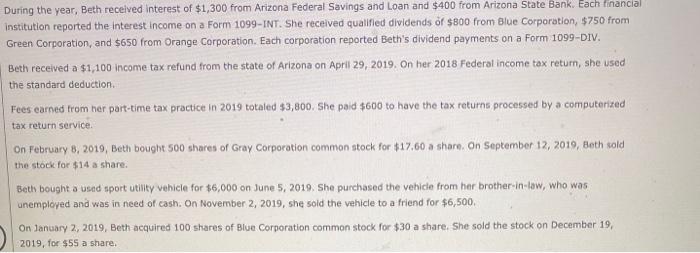 Solved Note: This problem is for the 2019 tax year. Beth R. | Chegg.com