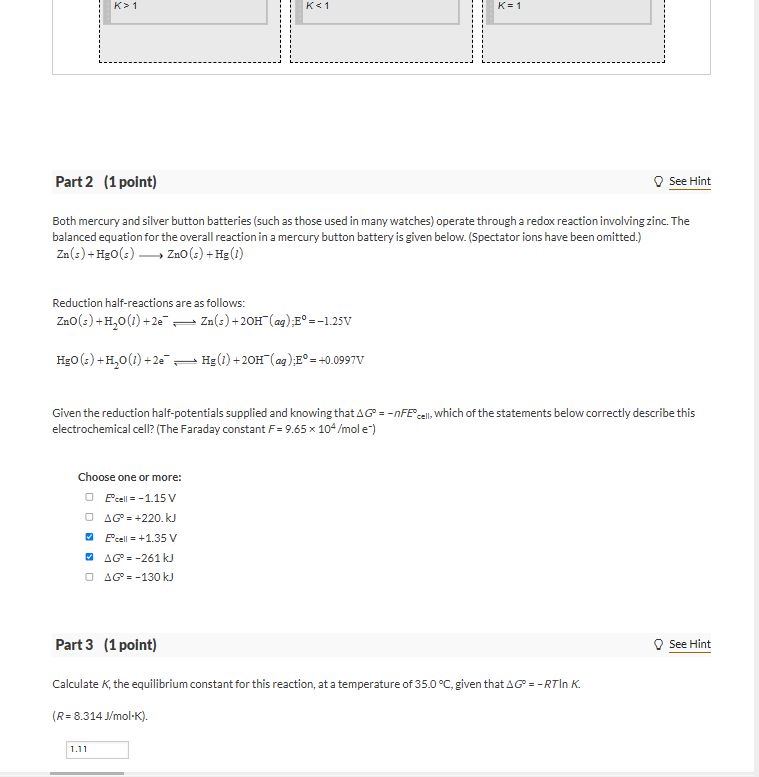 Solved Part 2 (1 ﻿point)Both mercury and silver button | Chegg.com