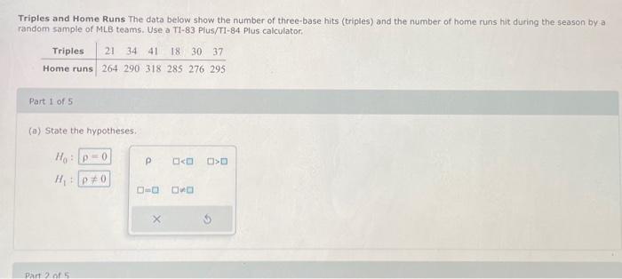 Solved Triples and Home Runs The data below show the number | Chegg.com