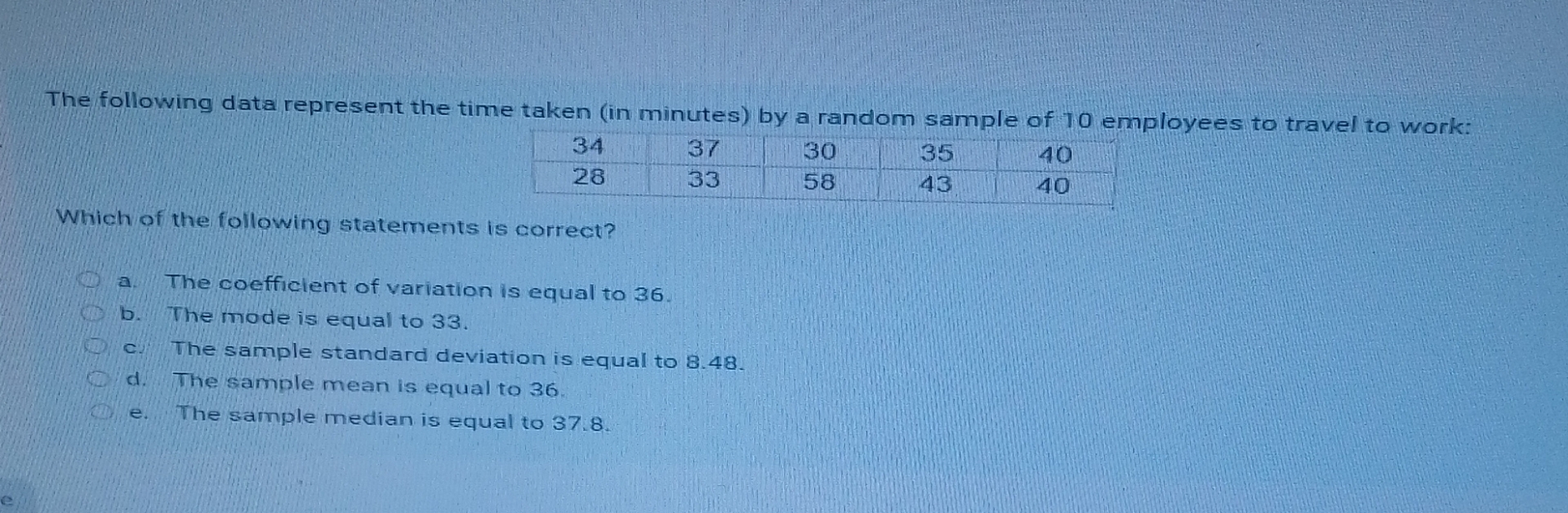 Solved The following data represent the time taken (in | Chegg.com