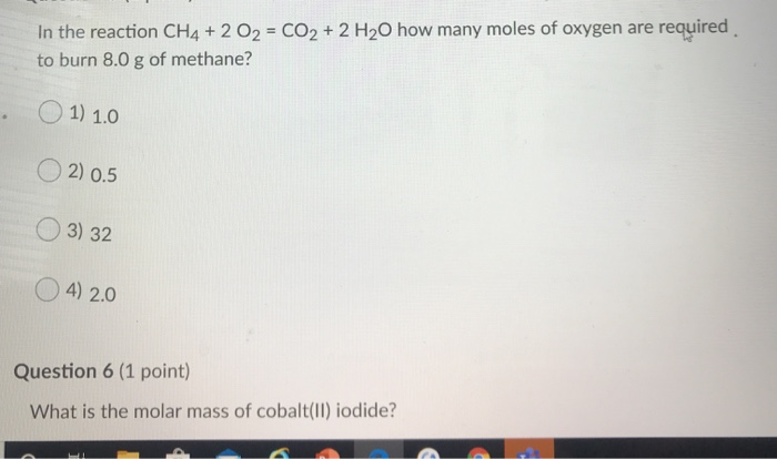 Solved In the reaction CH4 + 2 O2 = CO2 + 2 H20 how many | Chegg.com