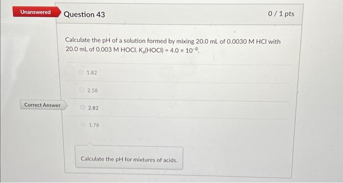 Solved Calculate the pH of a solution formed by mixing 20.0 | Chegg.com