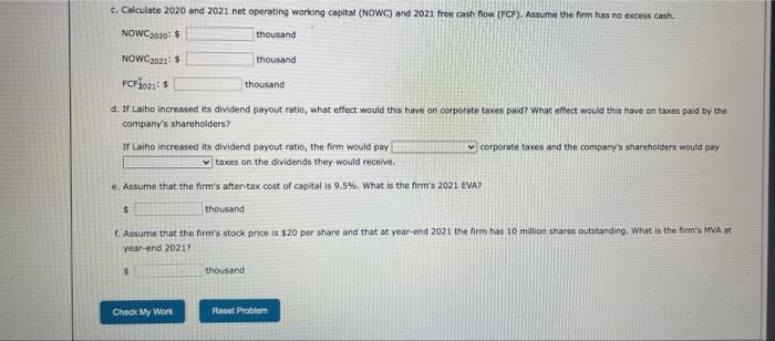 Solved c. Calculate 2020 and 2021 net operating working | Chegg.com