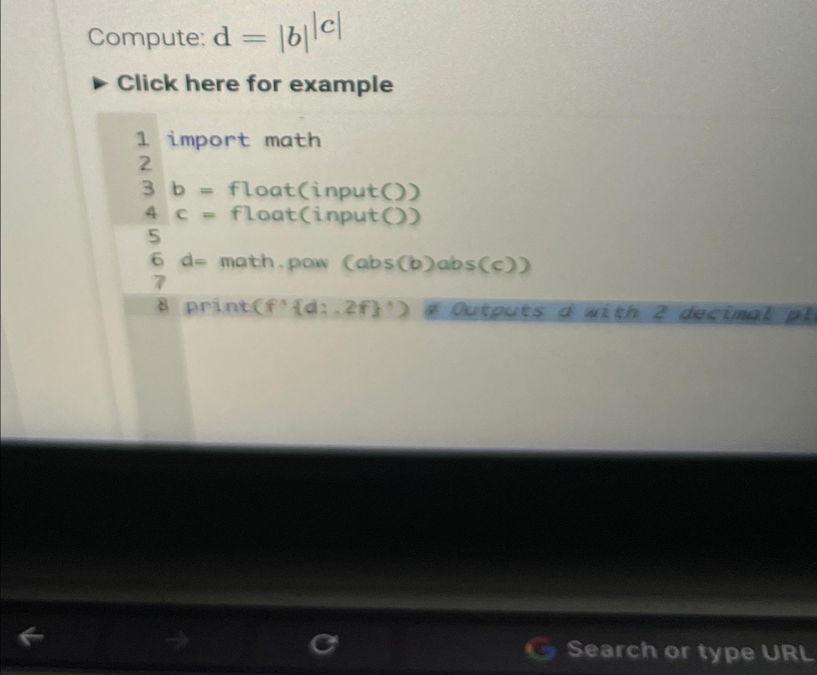 Solved Compute: d=|b||c|Click here for example1 ﻿import | Chegg.com