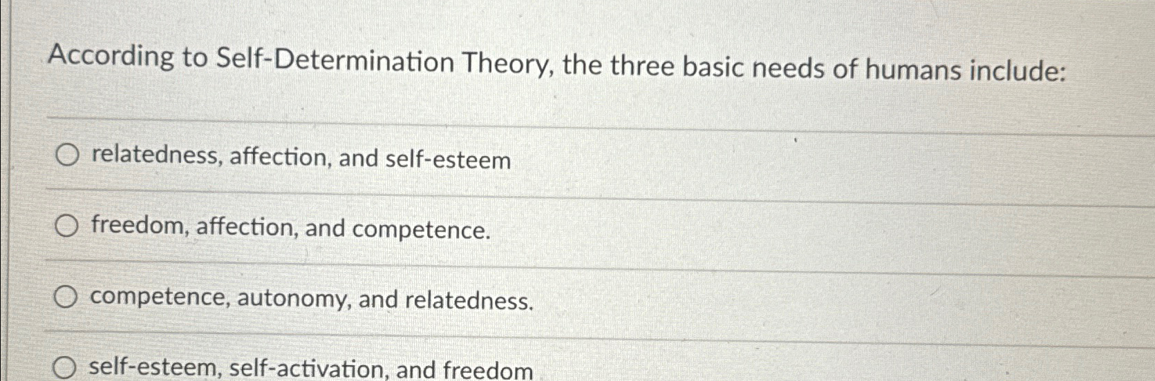 Solved According to Self-Determination Theory, the three | Chegg.com