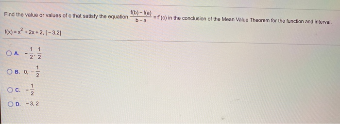 Solved Find the value or values of c that satisfy the | Chegg.com