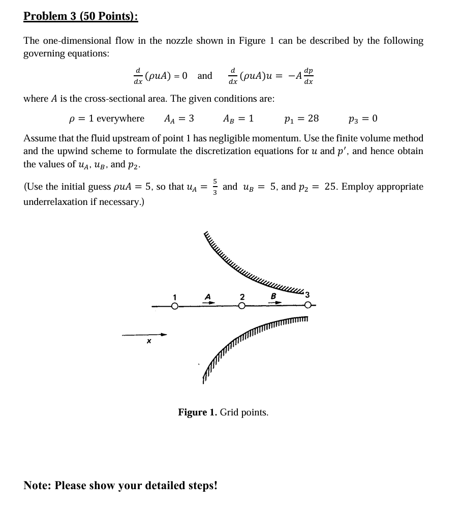 Solved Problem 3 (50 ﻿Points):The one-dimensional flow in | Chegg.com