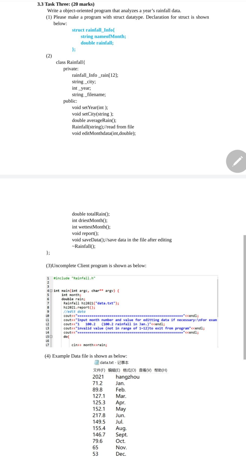 Solved 3.3 Task Three: (20 marks) Write a object-oriented | Chegg.com