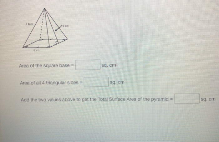 Solved area of the square basearea of all 4 sides add the | Chegg.com