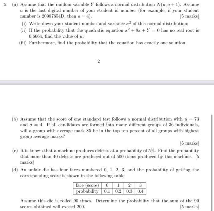 Solved 5. (a) Assume that the random variable y follows a | Chegg.com