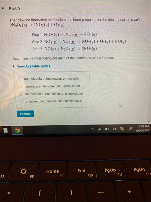 Solved Part A The following three-step mechanism has been | Chegg.com