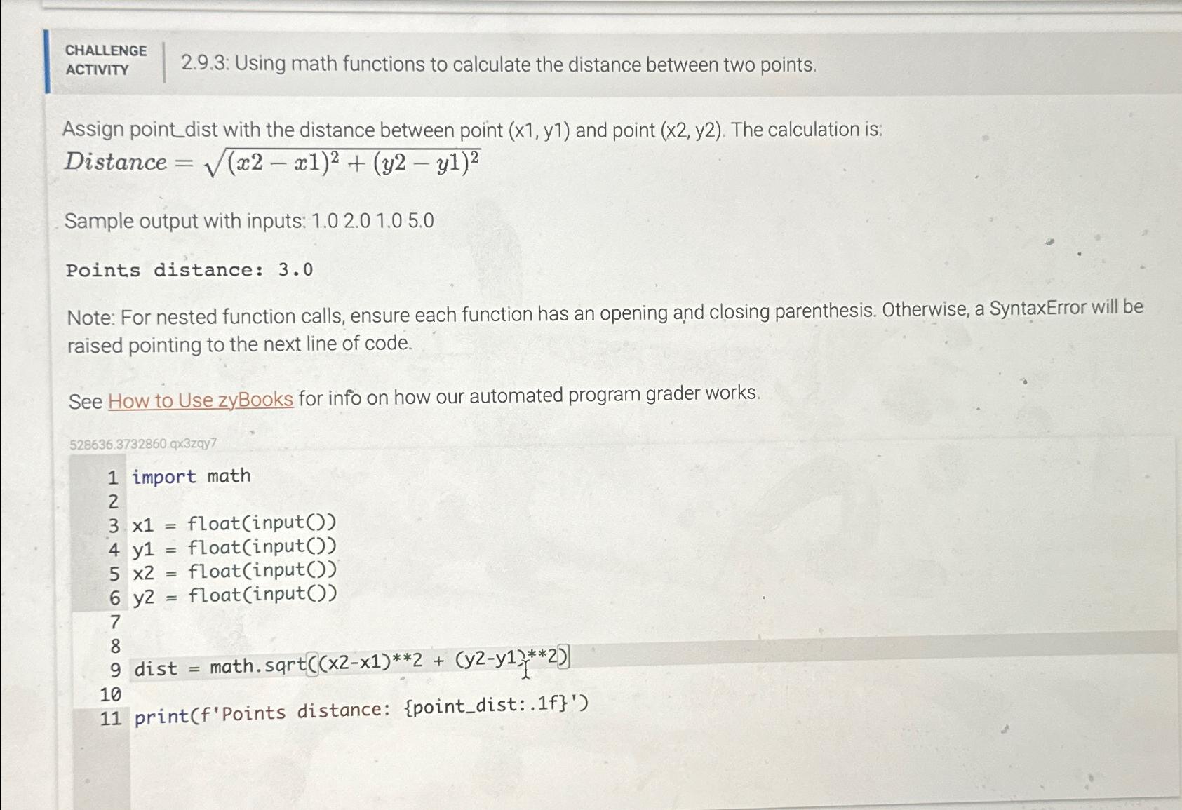 Solved CHALLENGEACTIVITY2.9.3: Using math functions to | Chegg.com