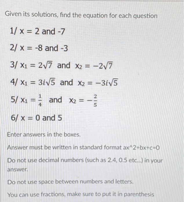 Solved Given its solutions, find the equation for each | Chegg.com