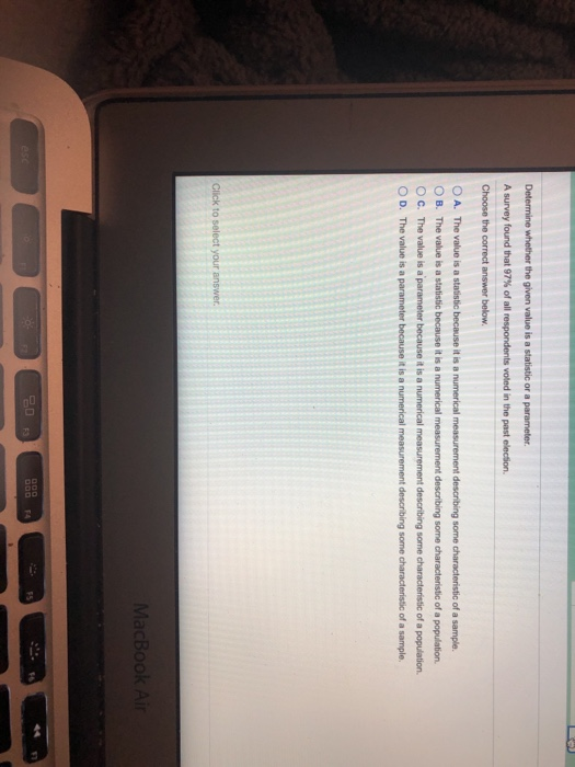 Solved Determine whether the given value is a statistic or a | Chegg.com