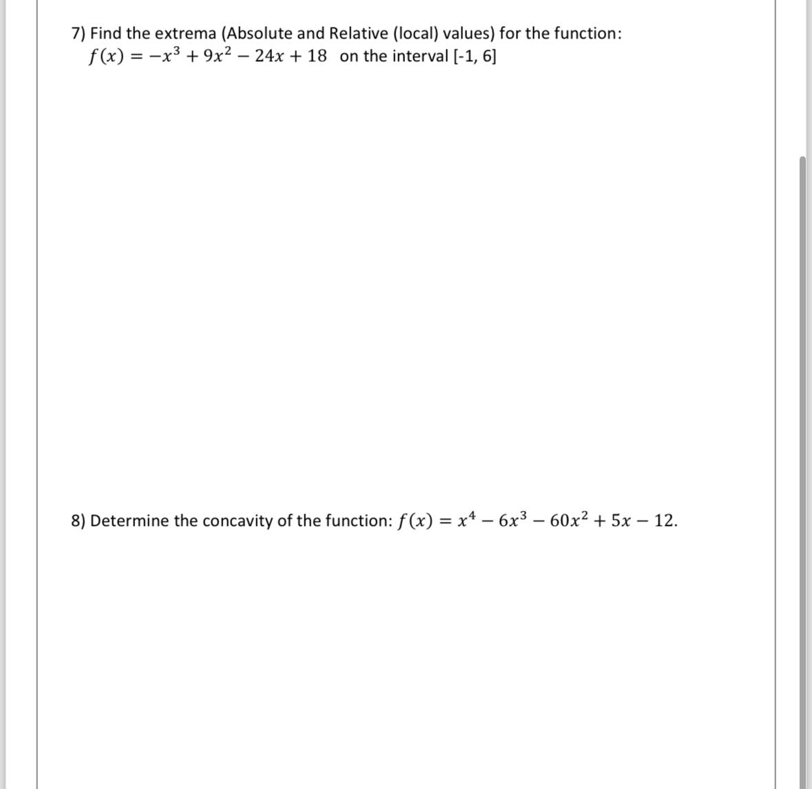 Solved Find the extrema (Absolute and Relative (local) | Chegg.com