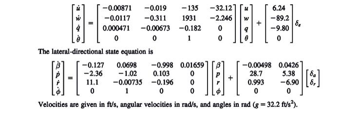Solved solve in MATLAB codesThe aircraft equations of motion | Chegg.com
