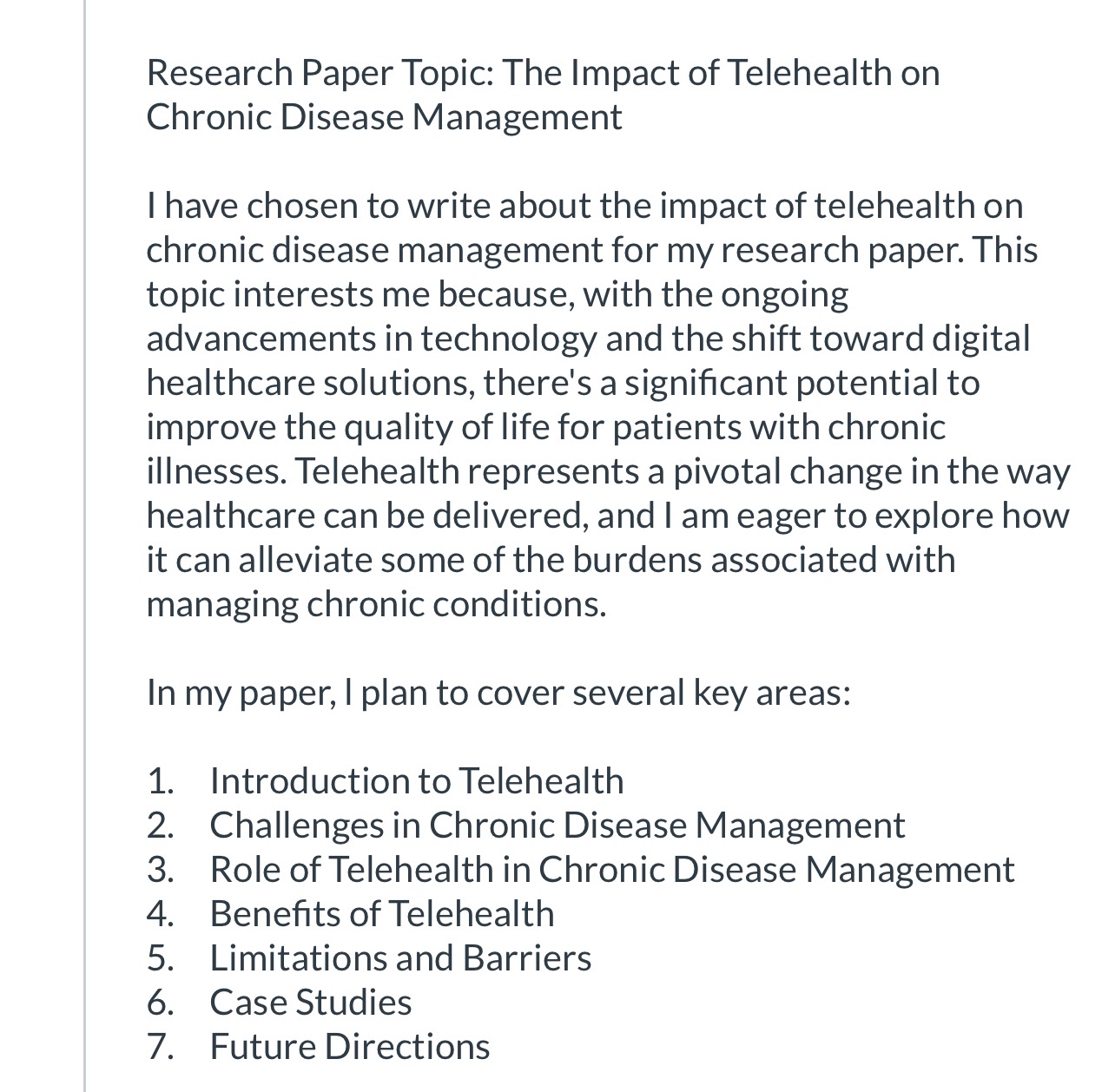 Solved Research Paper Topic: The Impact of Telehealth on | Chegg.com