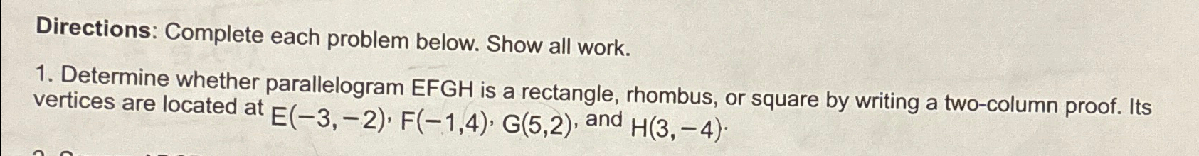 Solved Directions Complete Each Problem Below Show All