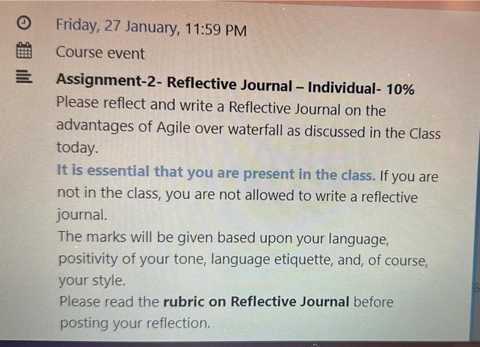 Solved Assignment-2- Reflective Journal - Individual- 10\% | Chegg.com