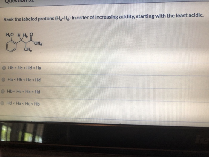 Solved Rank the labeled protons (Hz-Ha) in order of | Chegg.com