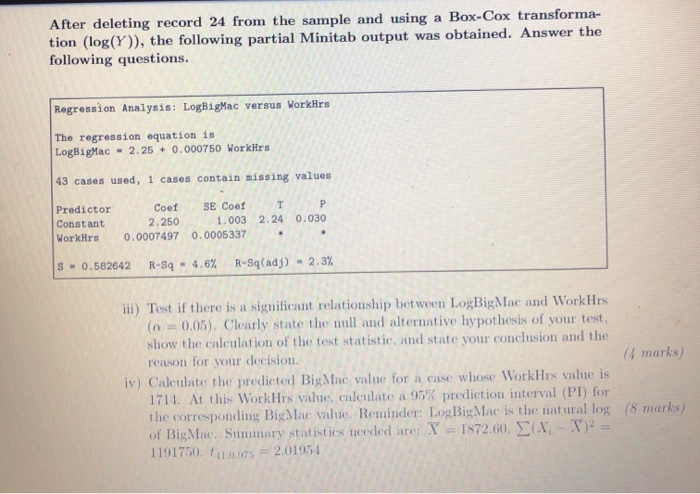 Solved After deleting record 24 from the sample and using a | Chegg.com