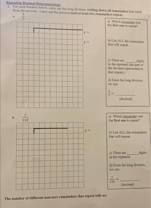Solved Repeating Decimal Representations 2. For each | Chegg.com