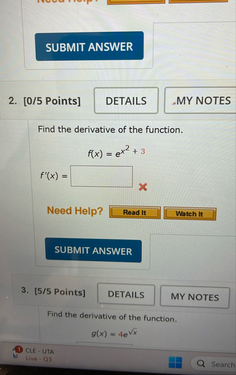Solved [0/5 ﻿Points]Find the derivative of the | Chegg.com