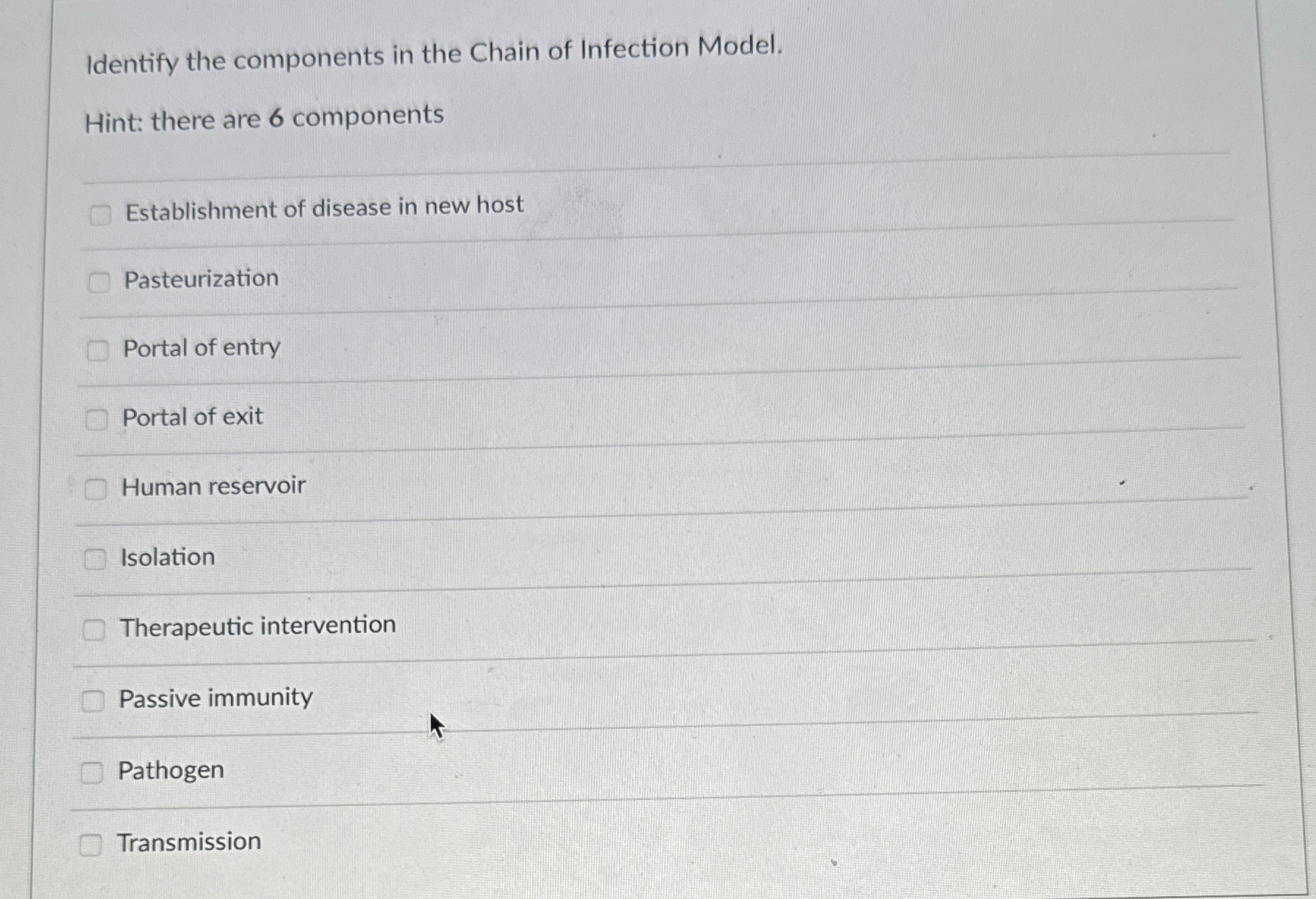 Solved Identify the components in the Chain of Infection | Chegg.com