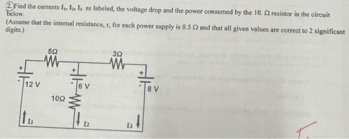 Solved 2. Find the currents I1, I2, I3 as labeled, the | Chegg.com