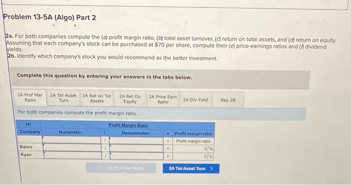 Solved Problem 13-5A (Algo) Comparative ratio analysis LO P3 | Chegg.com