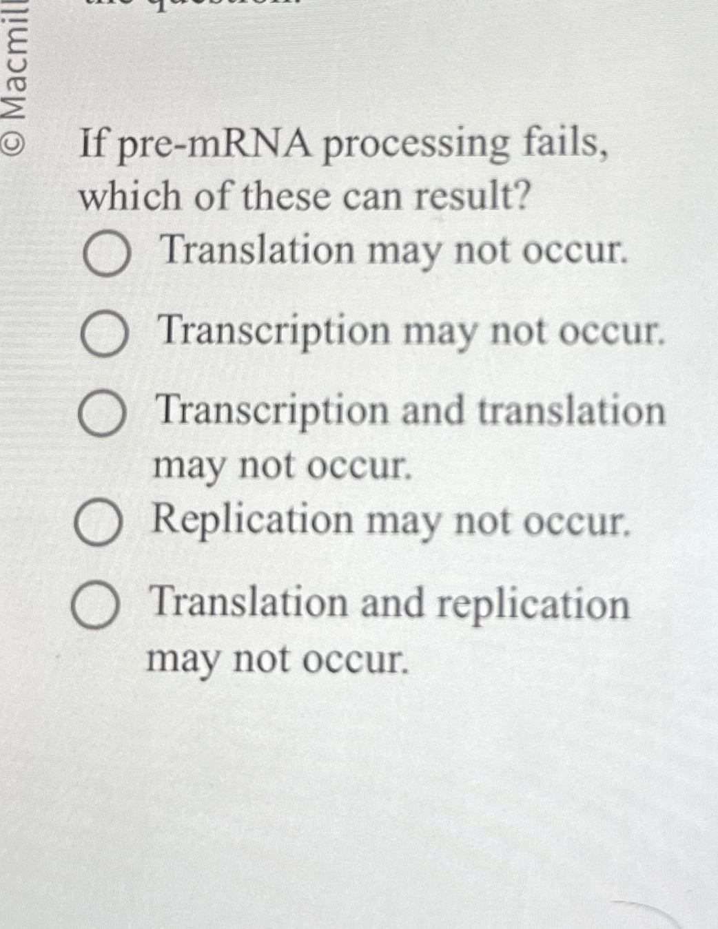 Solved If pre-mRNA processing fails, which of these can | Chegg.com