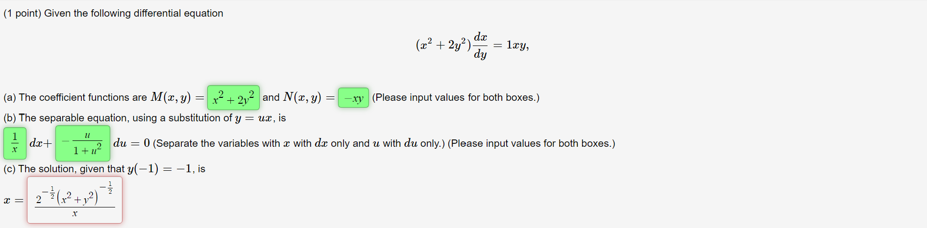 Solved (1 ﻿point) ﻿Given the following differential | Chegg.com