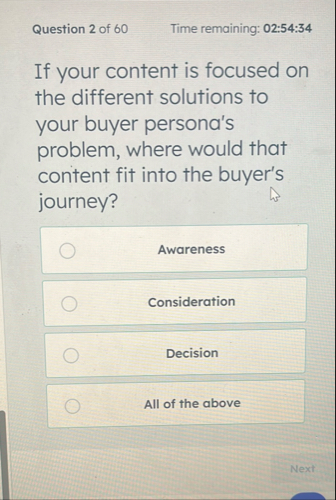 Solved Question 2 ﻿of 60Time remaining: 02:54:34If your | Chegg.com