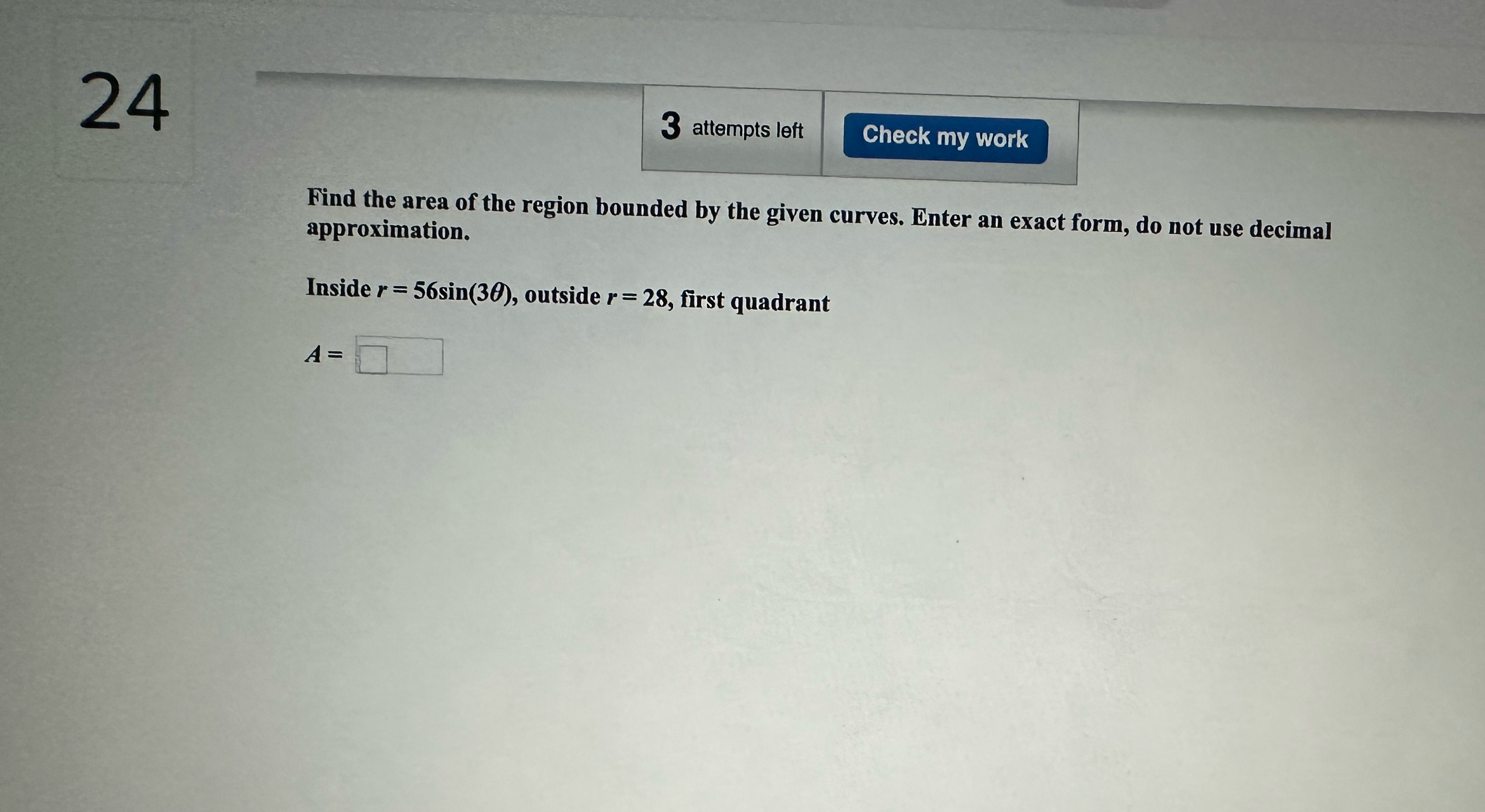 Solved 243 ﻿attempts leftFind the area of the region bounded | Chegg.com